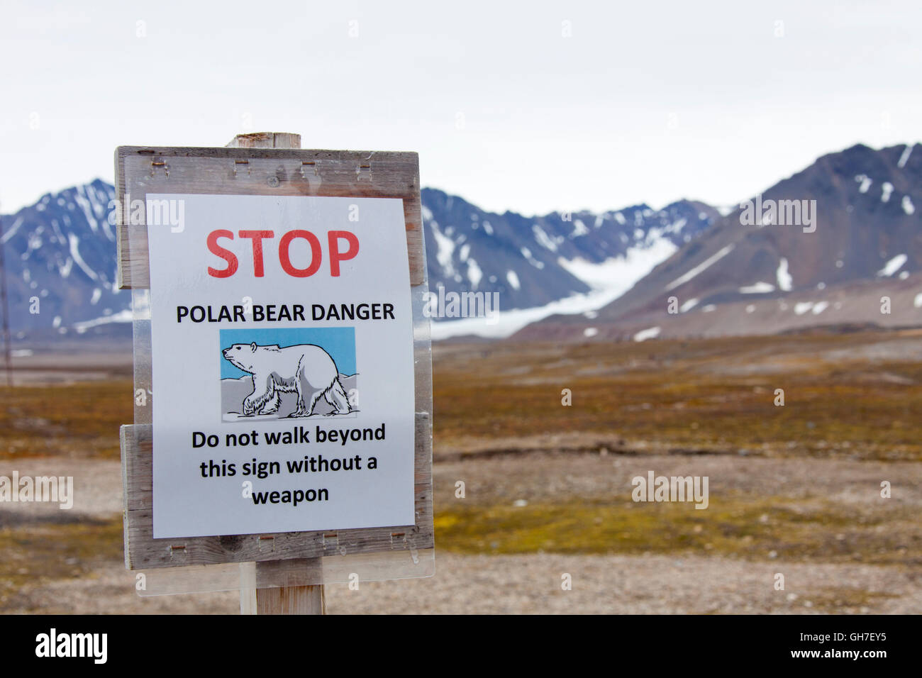 Polar bear warning sign at Svalbard / Spitsbergen, Norway Stock Photo ...
