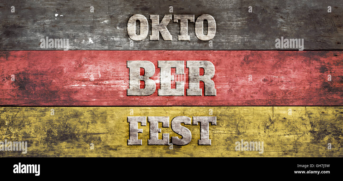 Oktoberfest sign, German flag on old wood plank background Stock Photo ...