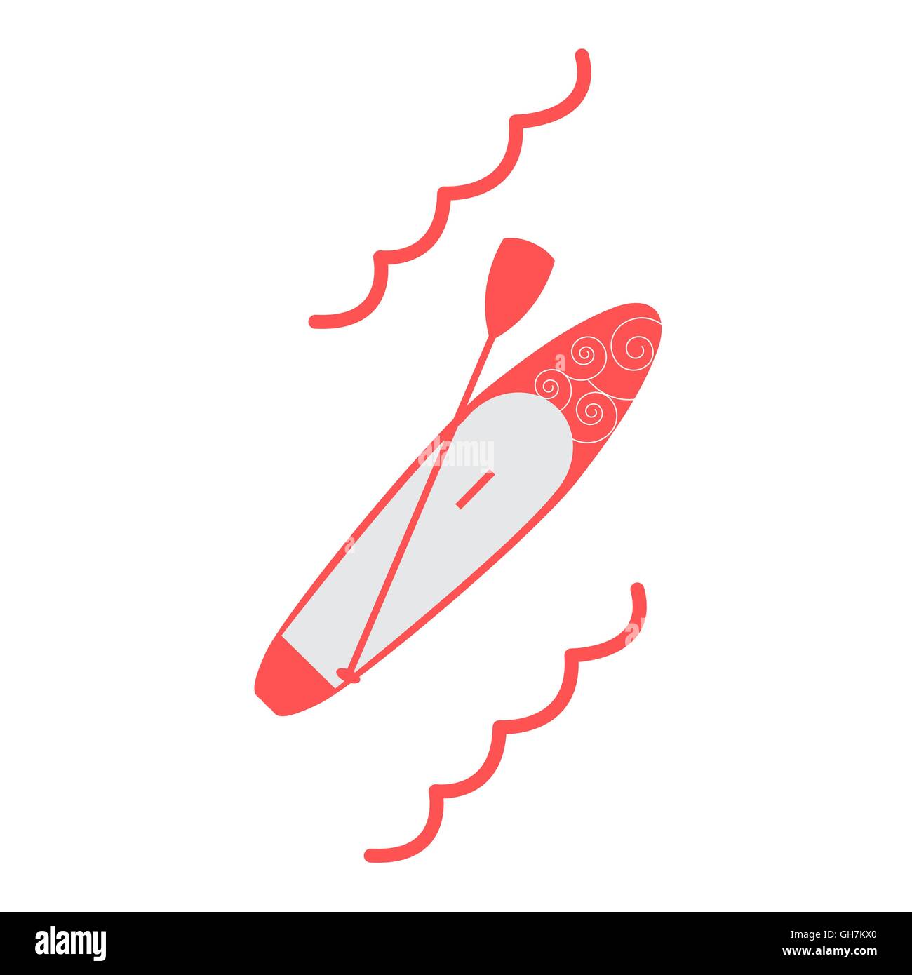 Stylized icon of a colored stand up paddling on a white background ...