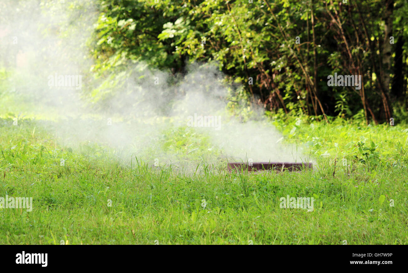 Hot steam from the emergency water pipe goes through the hatch and ...