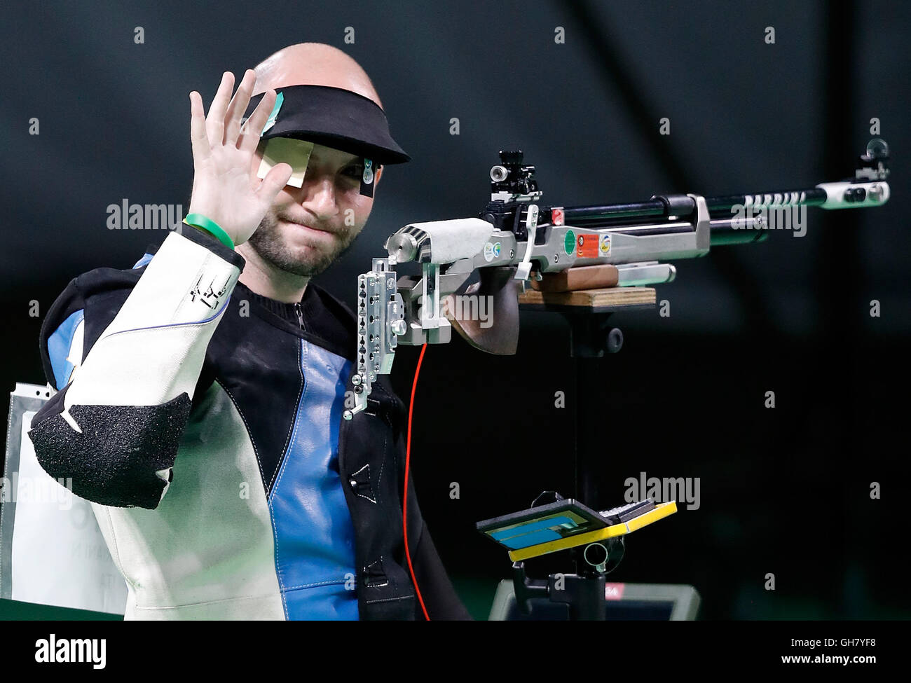 Rio De Janeiro. 8th Aug, 2016. Italy's Niccolo Campriani greets the ...