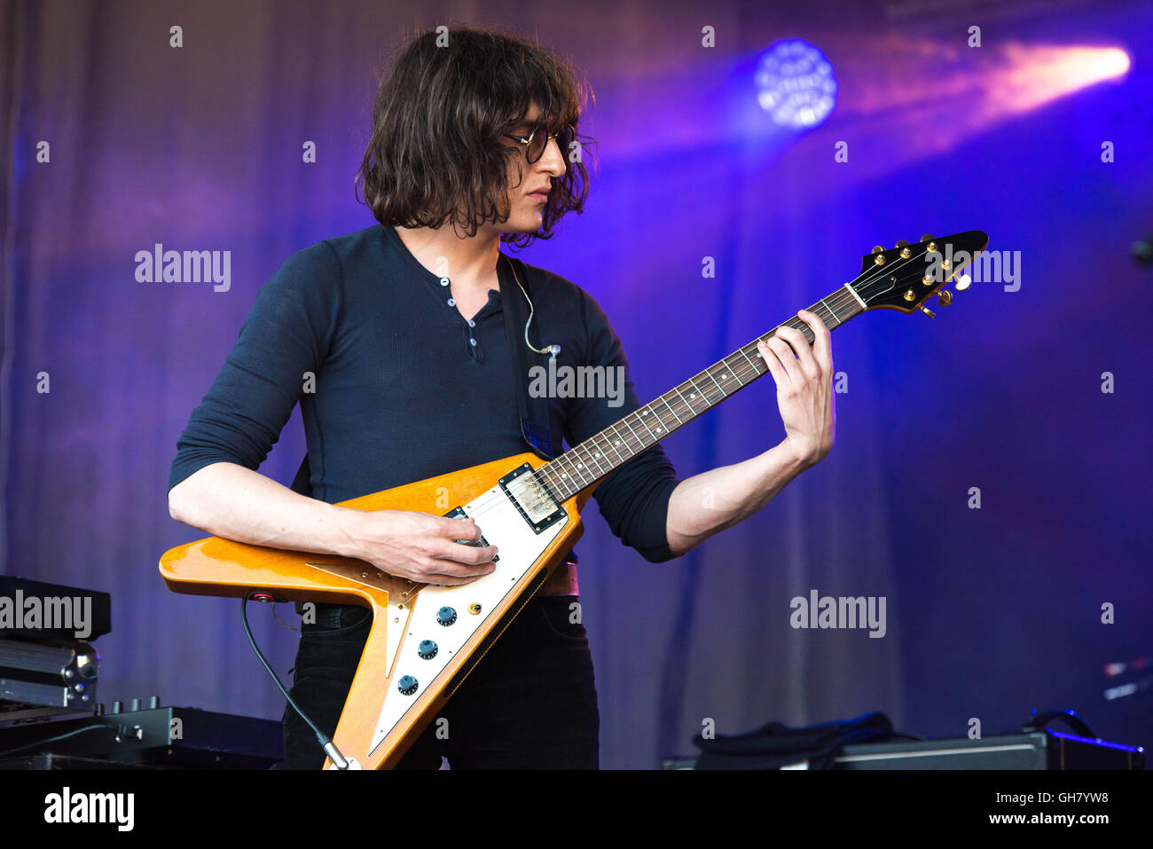 London, UK. 07th Aug, 2016. Adam Smith of Temples performs during the ...
