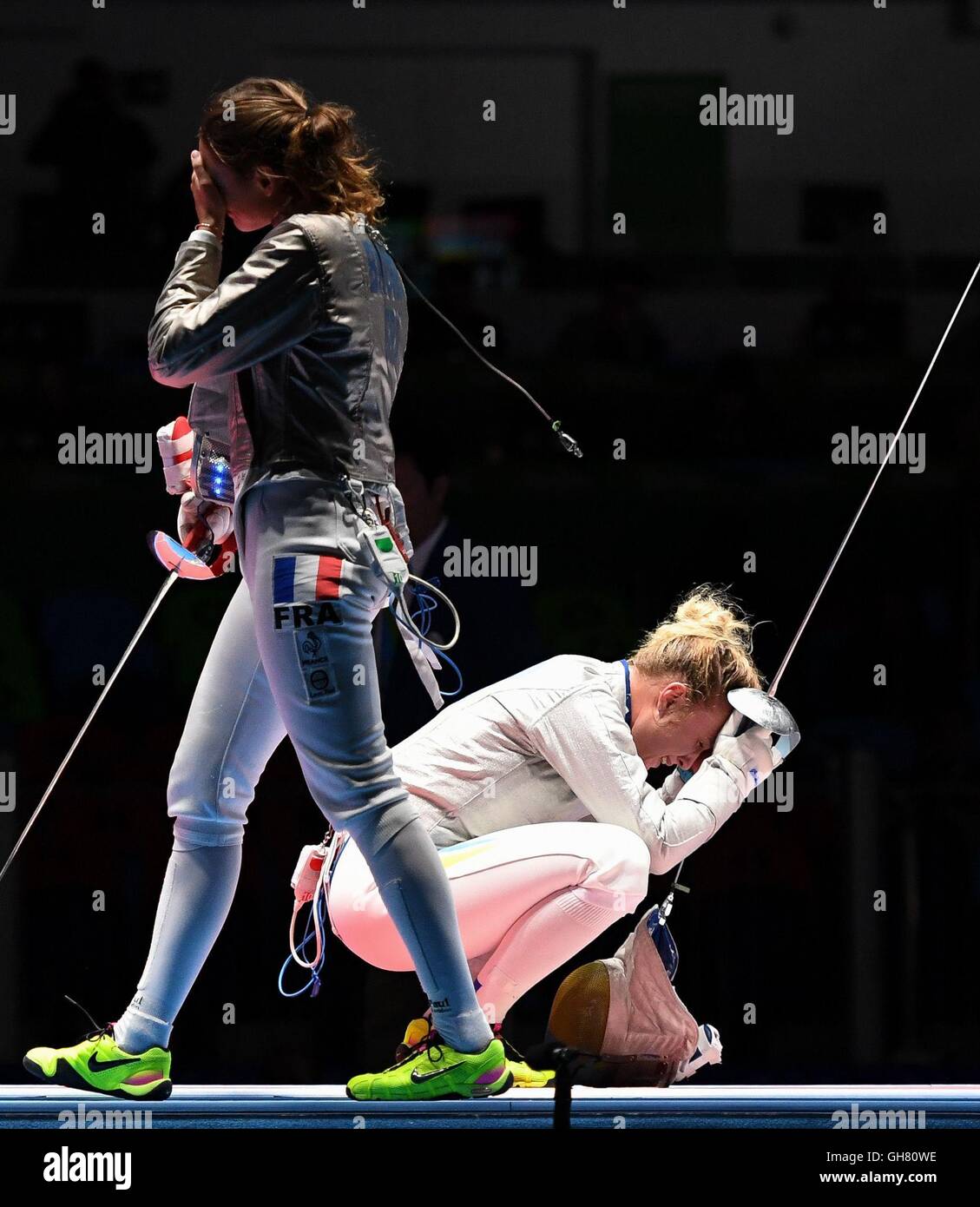 Rio De Janeiro, Brazil. 8th Aug, 2016. Olga Kharlan of Ukraine (R ...