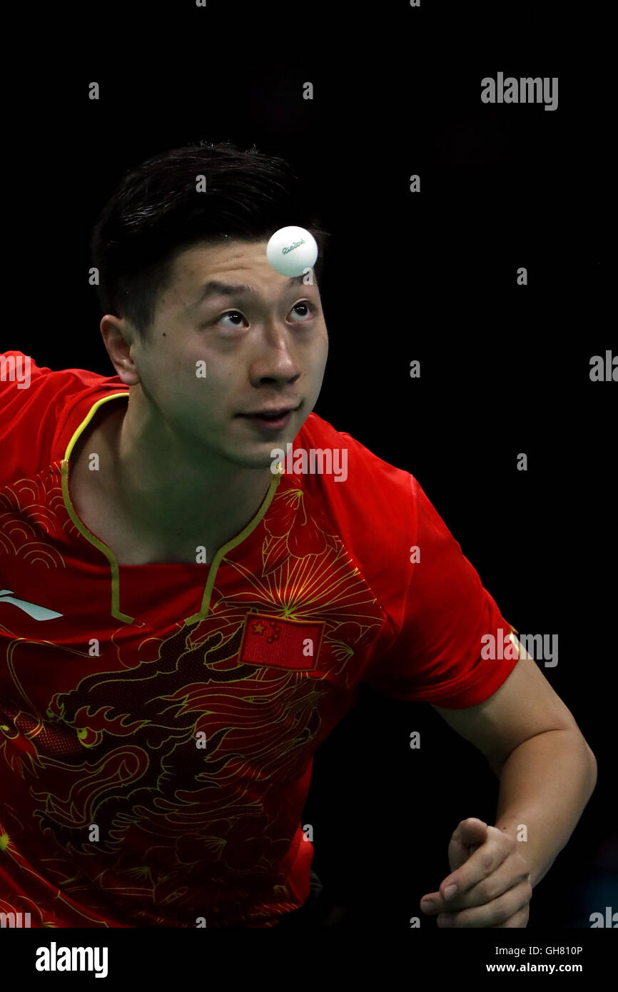 Rio de Janeiro, Brazil. 8th August, 2016. Ma Long of China serves the ...