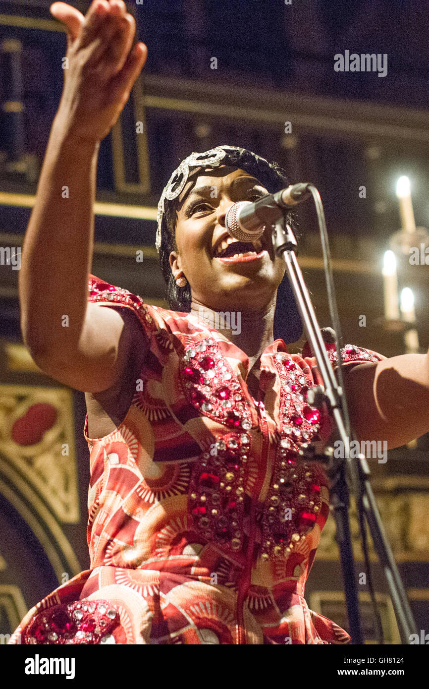 London, UK. 8th August, 2016. Eno Williams of Ibibio Sound Machine ...
