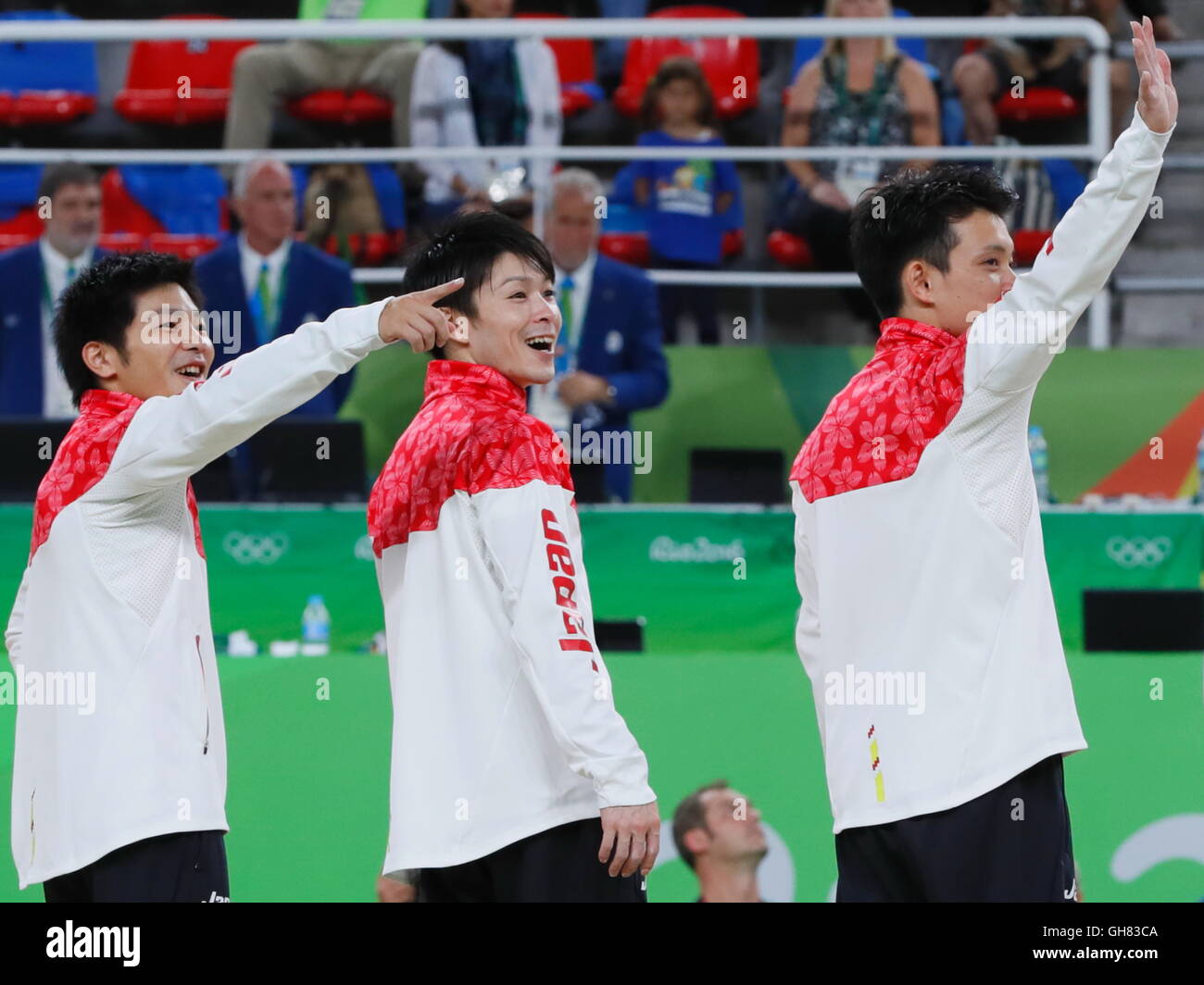 Rio de Janeiro, Brazil. 8th Aug, 2016. (L-R) Koji Yamamuro, Kohei Uchimura, Yusuke Tanaka (JPN ...
