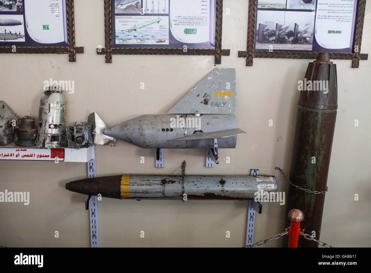 Gaza. 8th Aug, 2016. Unexploded bombs and war remnants are showcased at ...