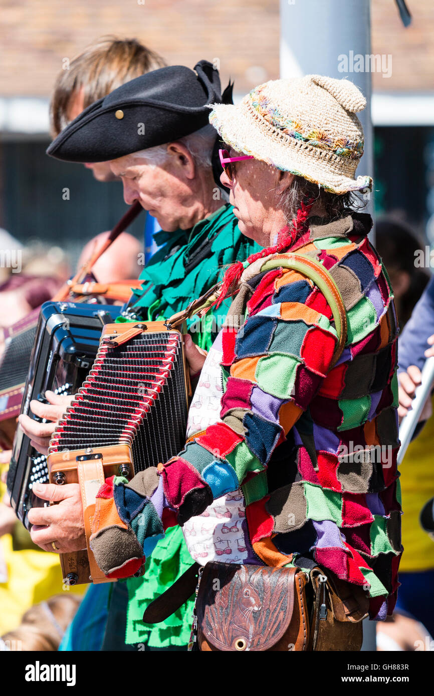 Broadstairs folk week festival. Three morris men musicians playing ...