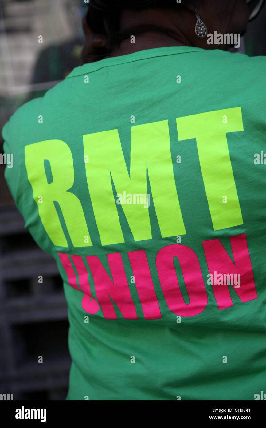 London, UK. 9 August 2016. Members of the RMT union on picket line ...