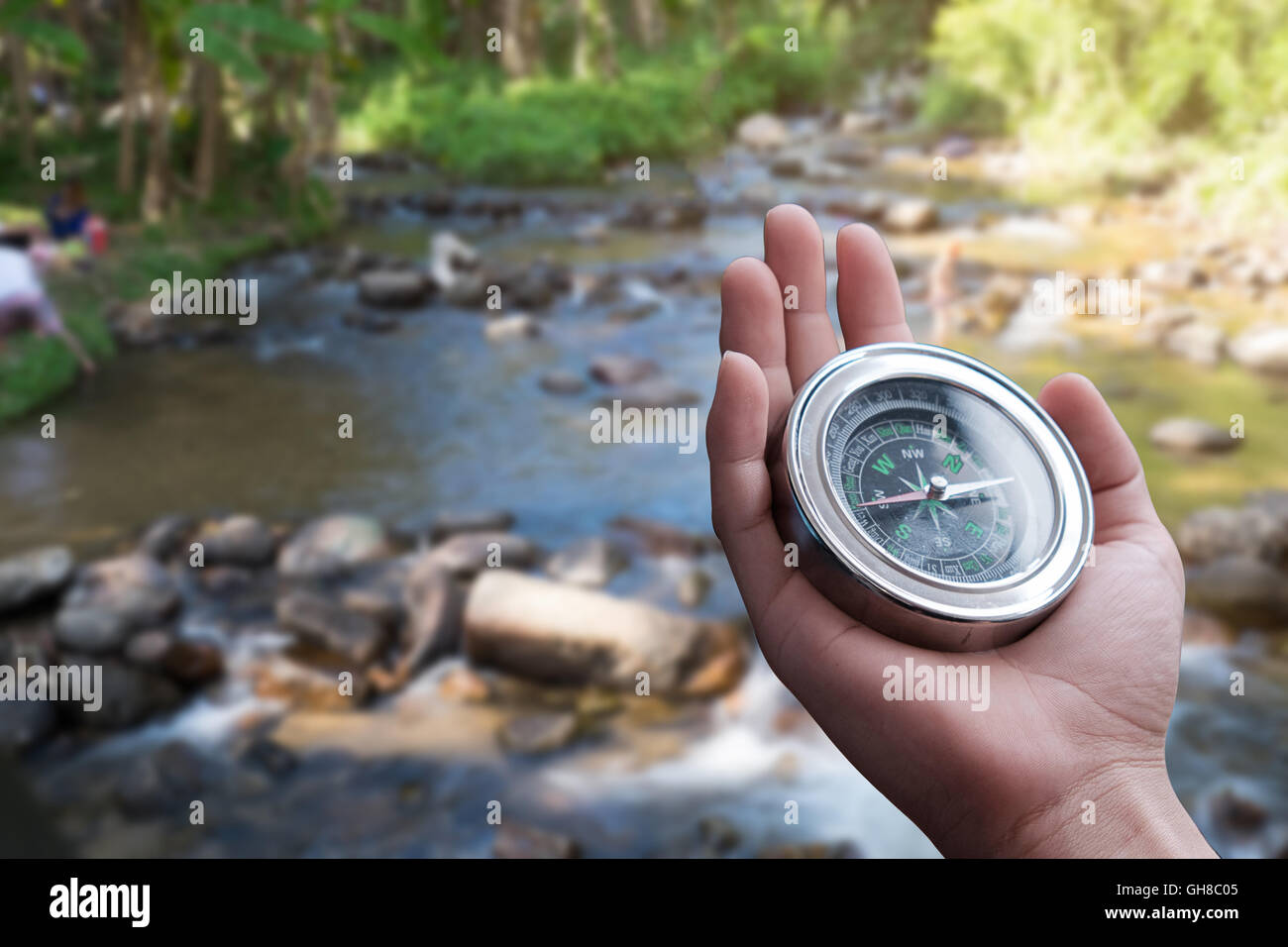 Hand hold with compass Stock Photo - Alamy