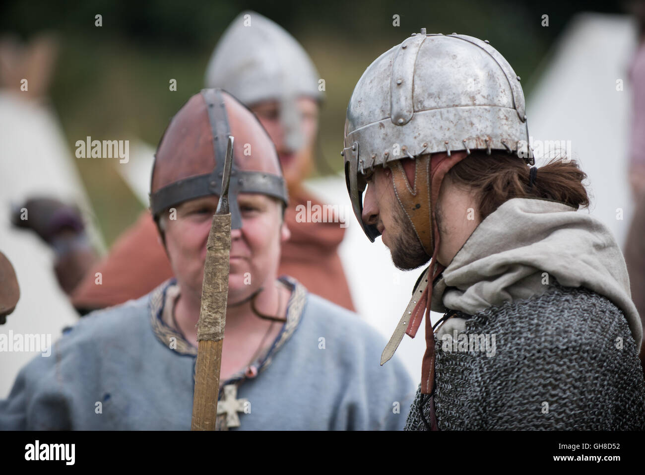 Viking reenactors waiting for battle Stock Photo - Alamy