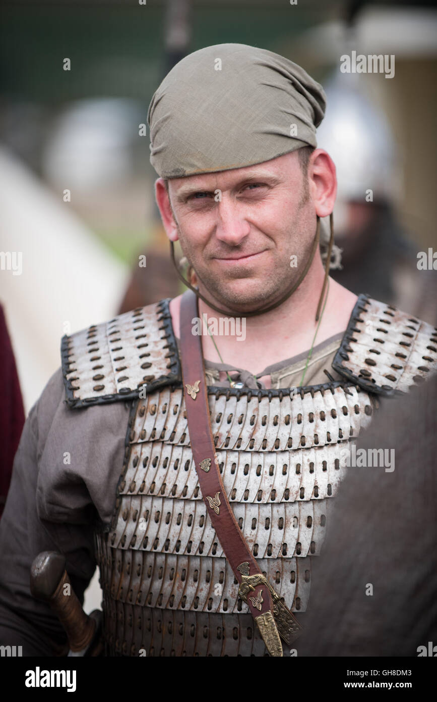 Viking battle re-enactment. smiling warrior Stock Photo - Alamy