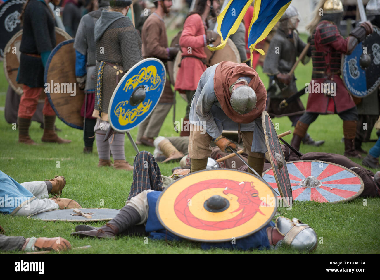 Viking battle re-enactment. Fallen enemy Stock Photo - Alamy
