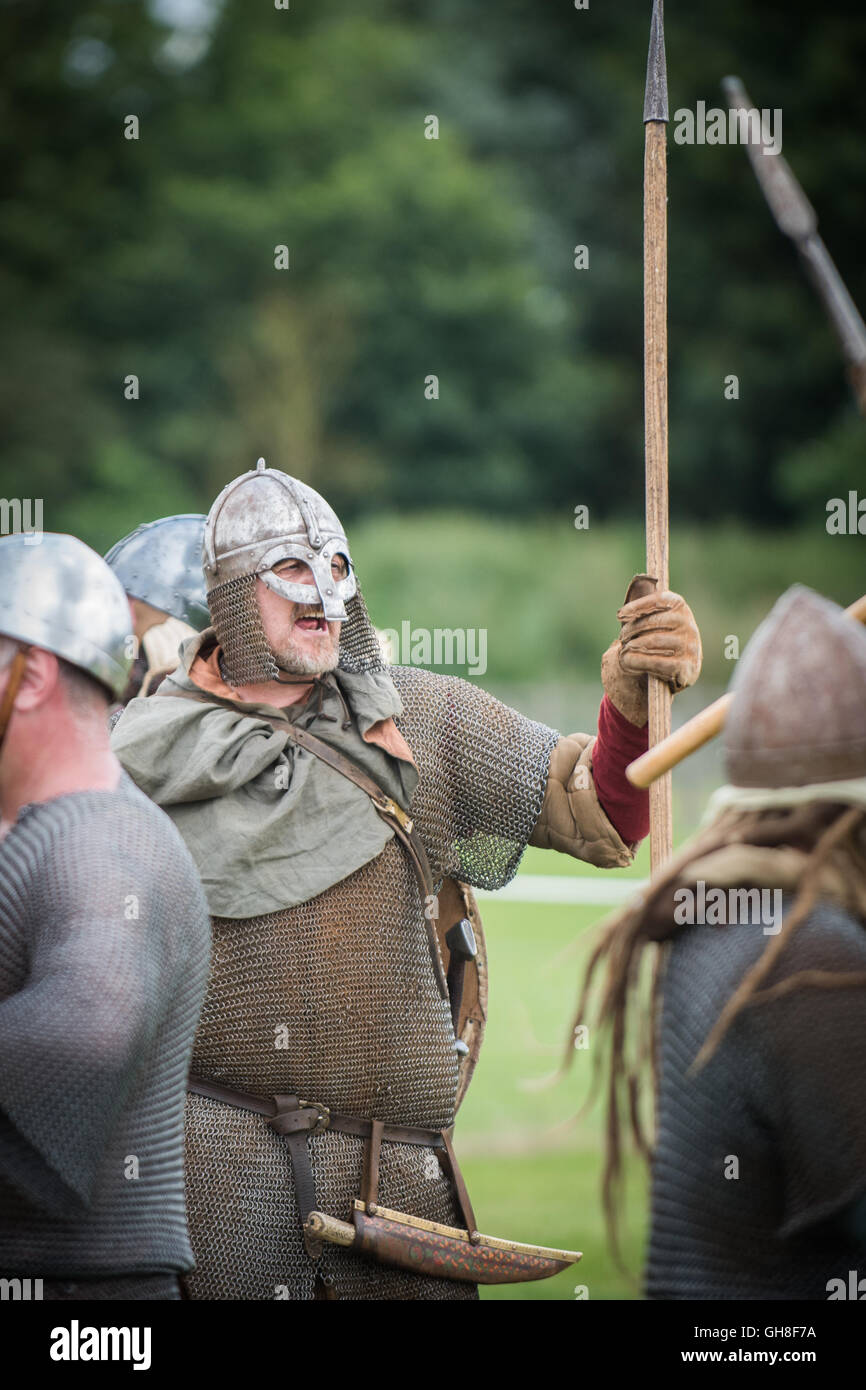 Viking battle re-enactment. Victory celebration Stock Photo - Alamy