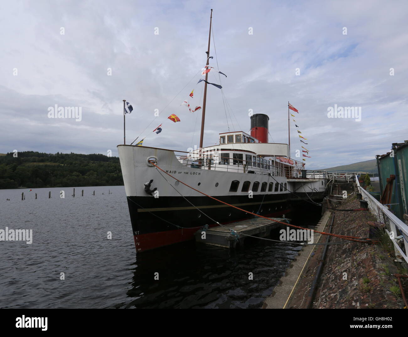 Historic steamship Maid of the Loch moored on Loch Lomond Scotland ...