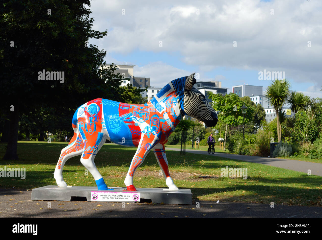 A painted zebra sculpture in Southampton East Park which is part of a ...