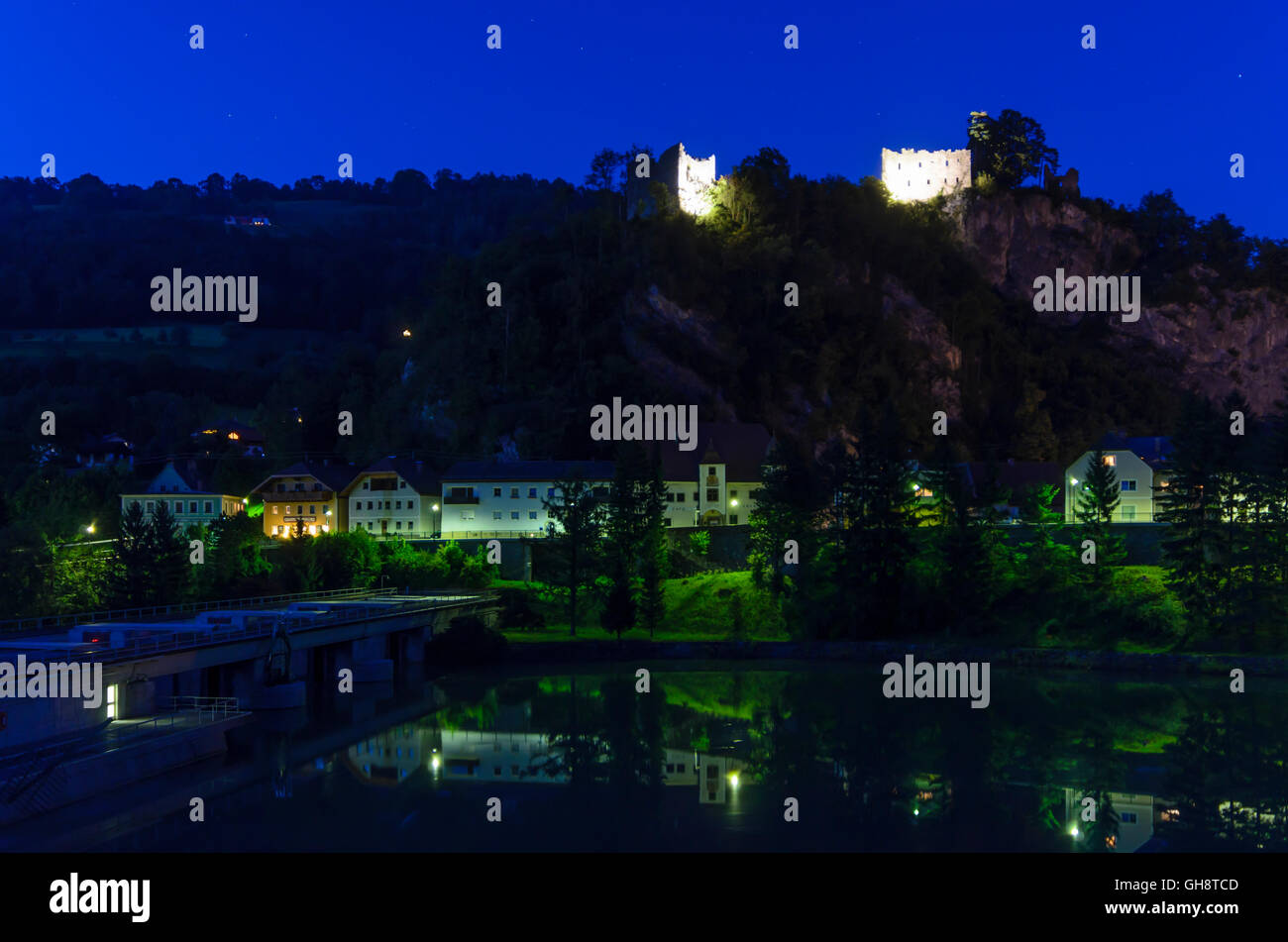 Losenstein castle on the enns with a hydroelectric power plant hi-res ...