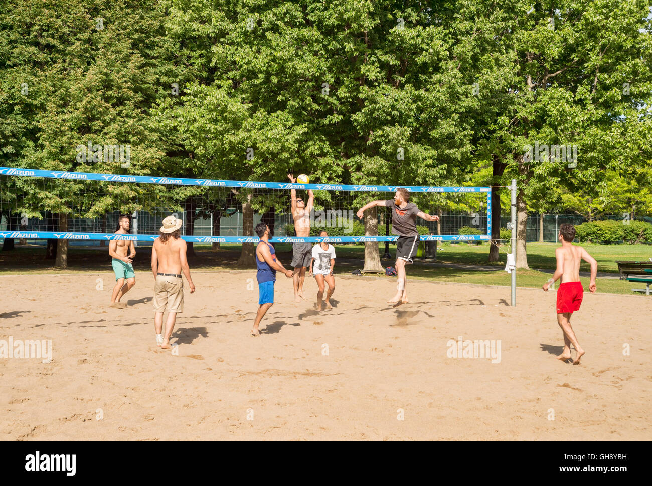 Summertime in Montreal, Canada - People are having fun playing ...