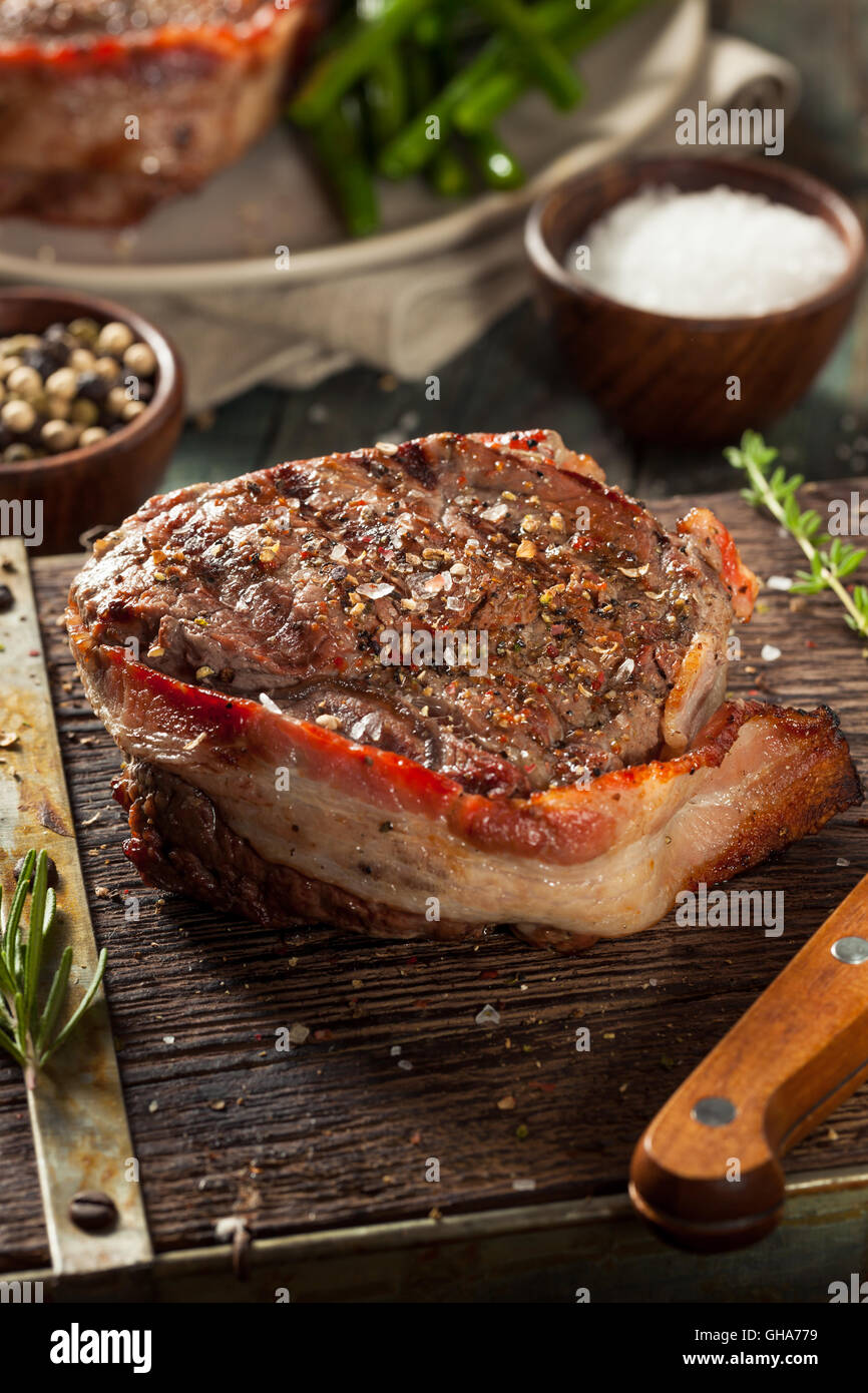 Organic Grass Fed Bacon Wrapped Sirloin Steak with Herbs Stock Photo ...
