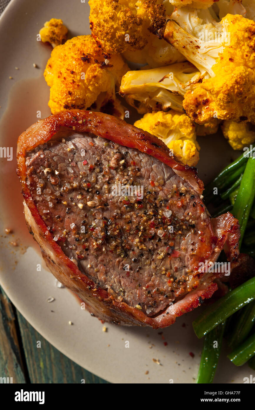 Organic Grass Fed Bacon Wrapped Sirloin Steak with Herbs Stock Photo ...