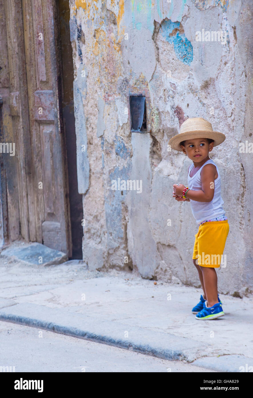 HAVANA, CUBA - JULY 18 : A portrait of a Cuban child in old Havana ...
