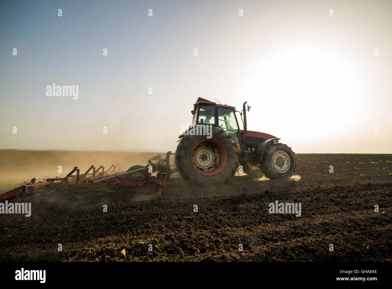 Tractor preparing land for sowing Stock Photo - Alamy