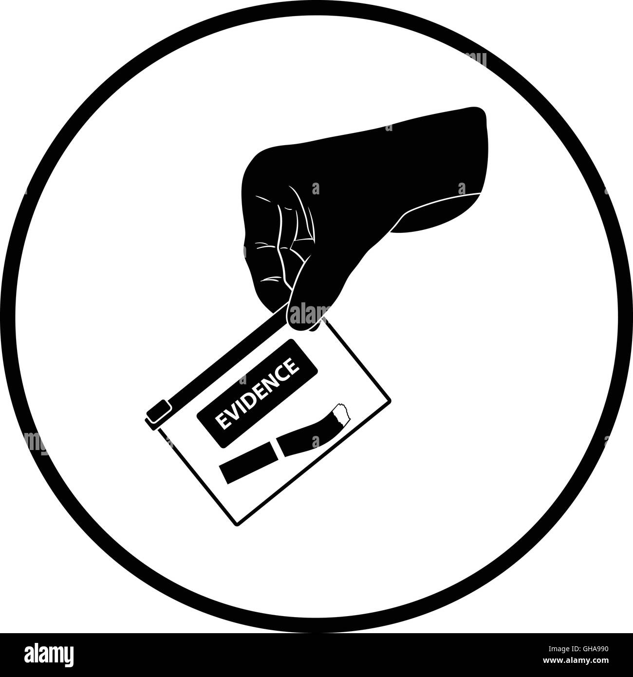 Hand holding evidence pocket icon. Thin circle design. Vector ...