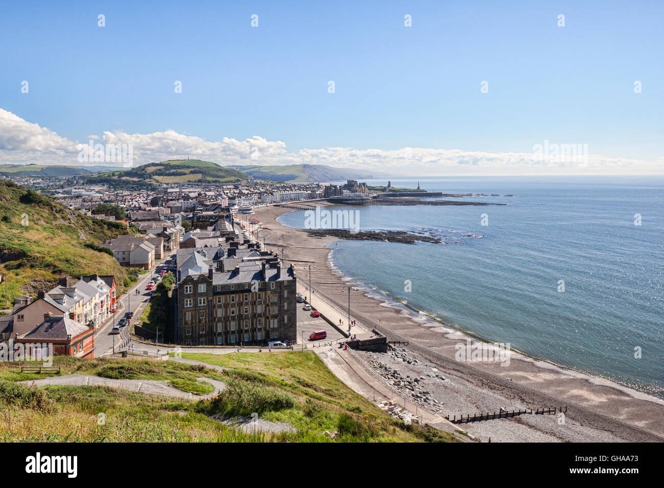 View from Constitution Hill of the seafront at Aberystwyth, Ceredigion ...