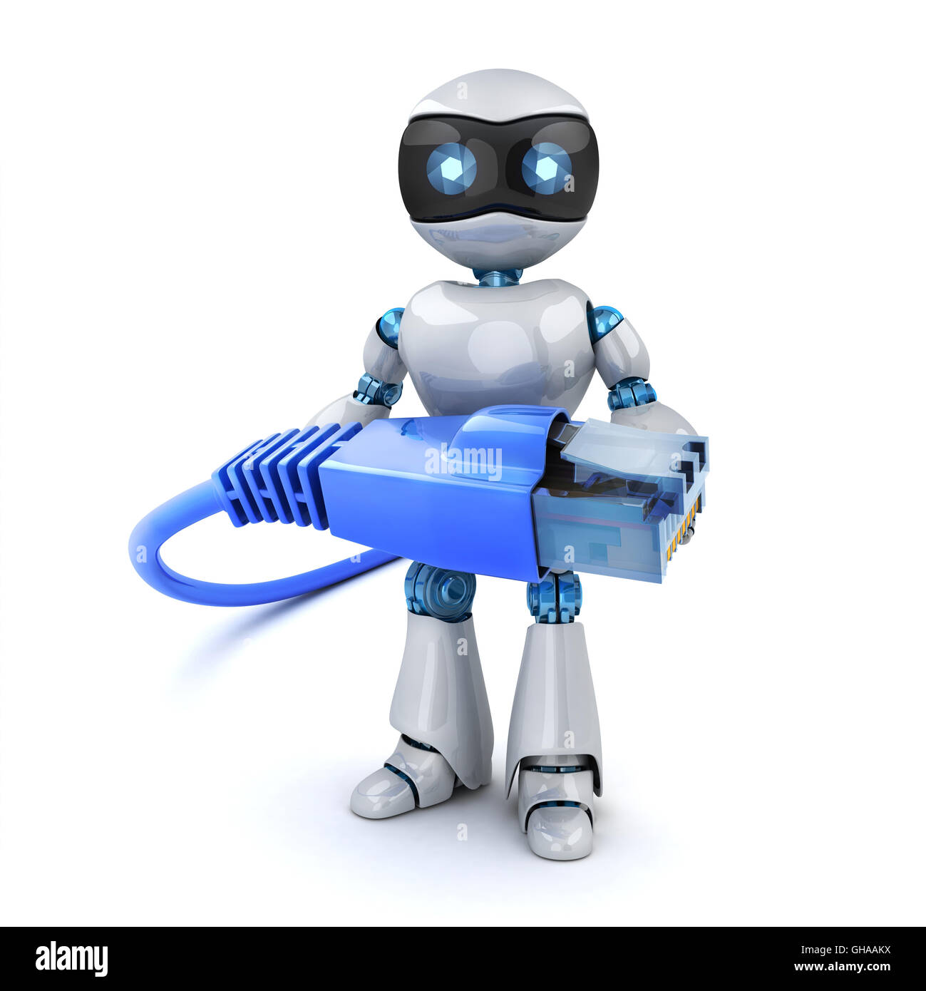Robot and computer cable (done in 3d rendering Stock Photo - Alamy