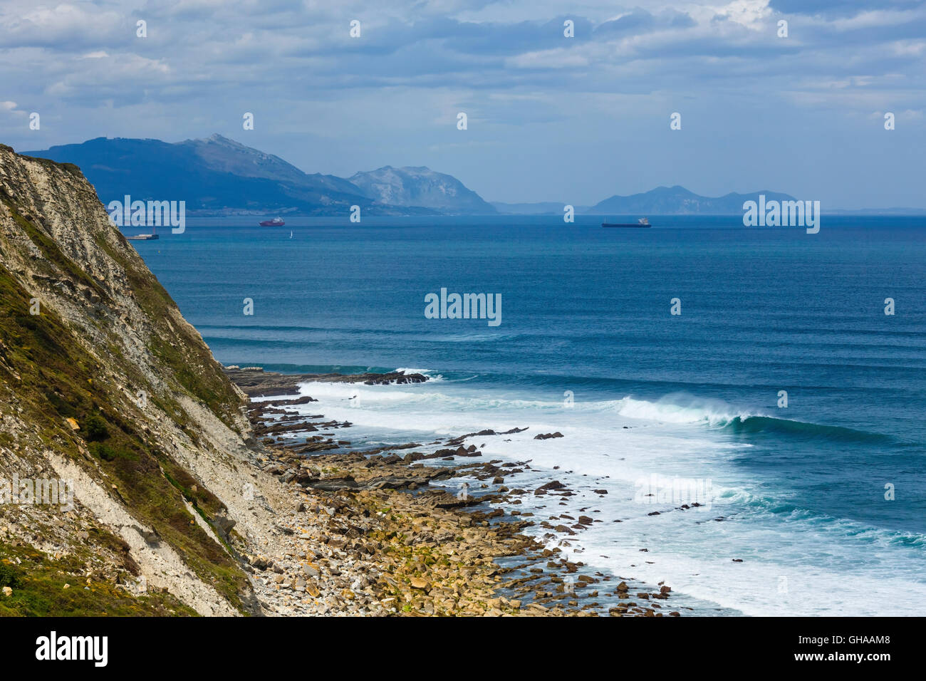 Ocean scenic from Azkorri beach (or Gorrondatxe) in Getxo town, Biscay ...