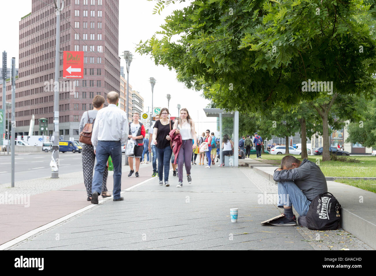 Homeless Begging in Potsdamer Platz, Berlin Stock Photo - Alamy