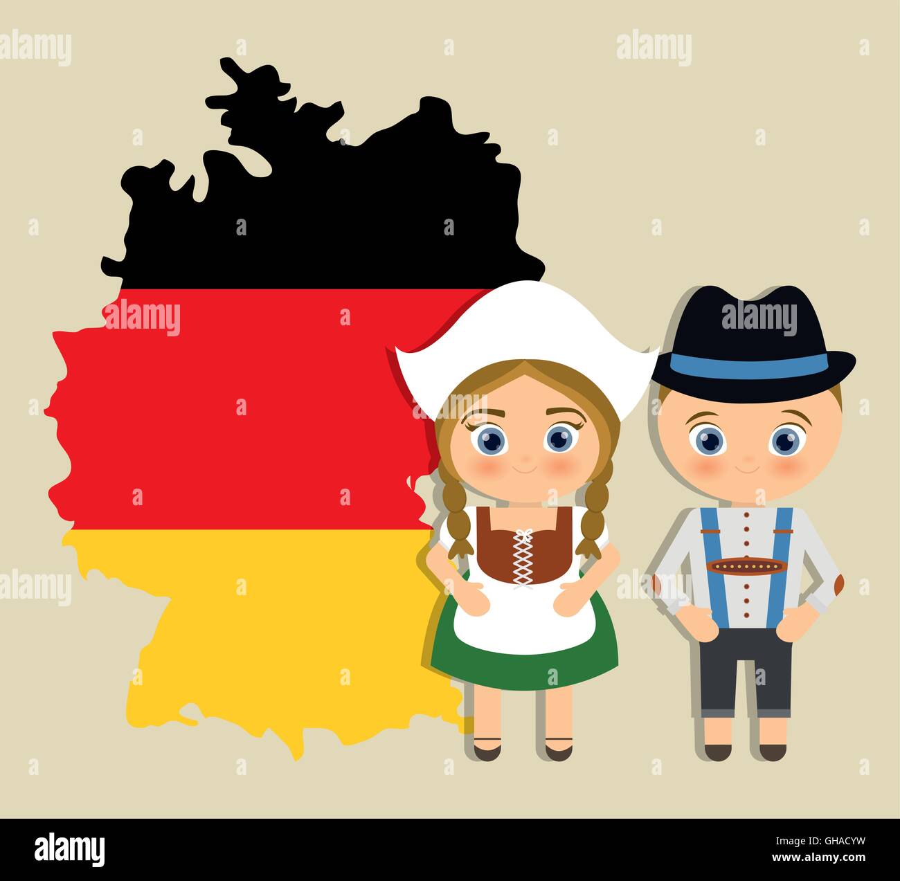 Boy girl cartoon couple flag costume traditional icon. Germany Stock ...