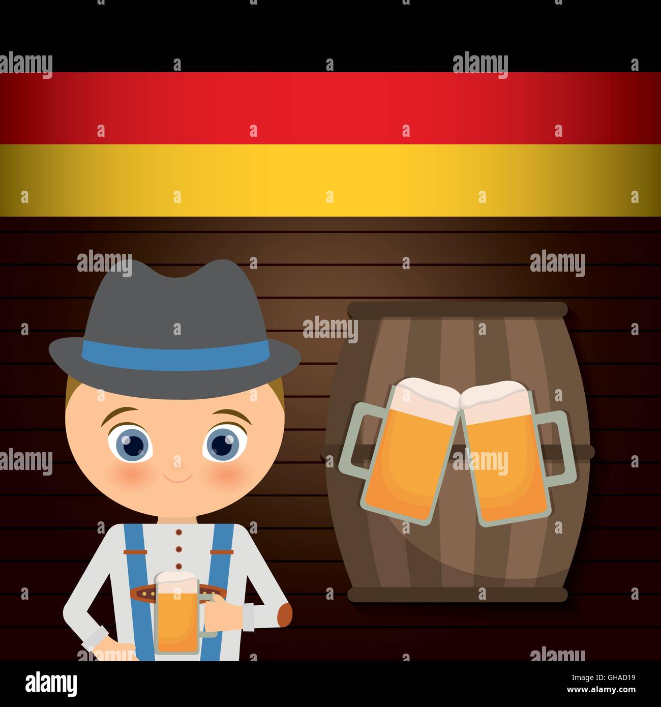 Beer boy flag cartoon barrel hat oktoberfest icon. Germany. Vect Stock ...