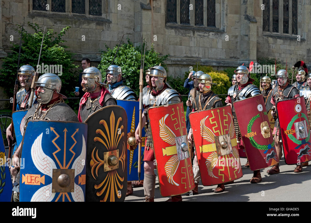 Men dressed as Soldiers marching through the city centre at the Roman ...