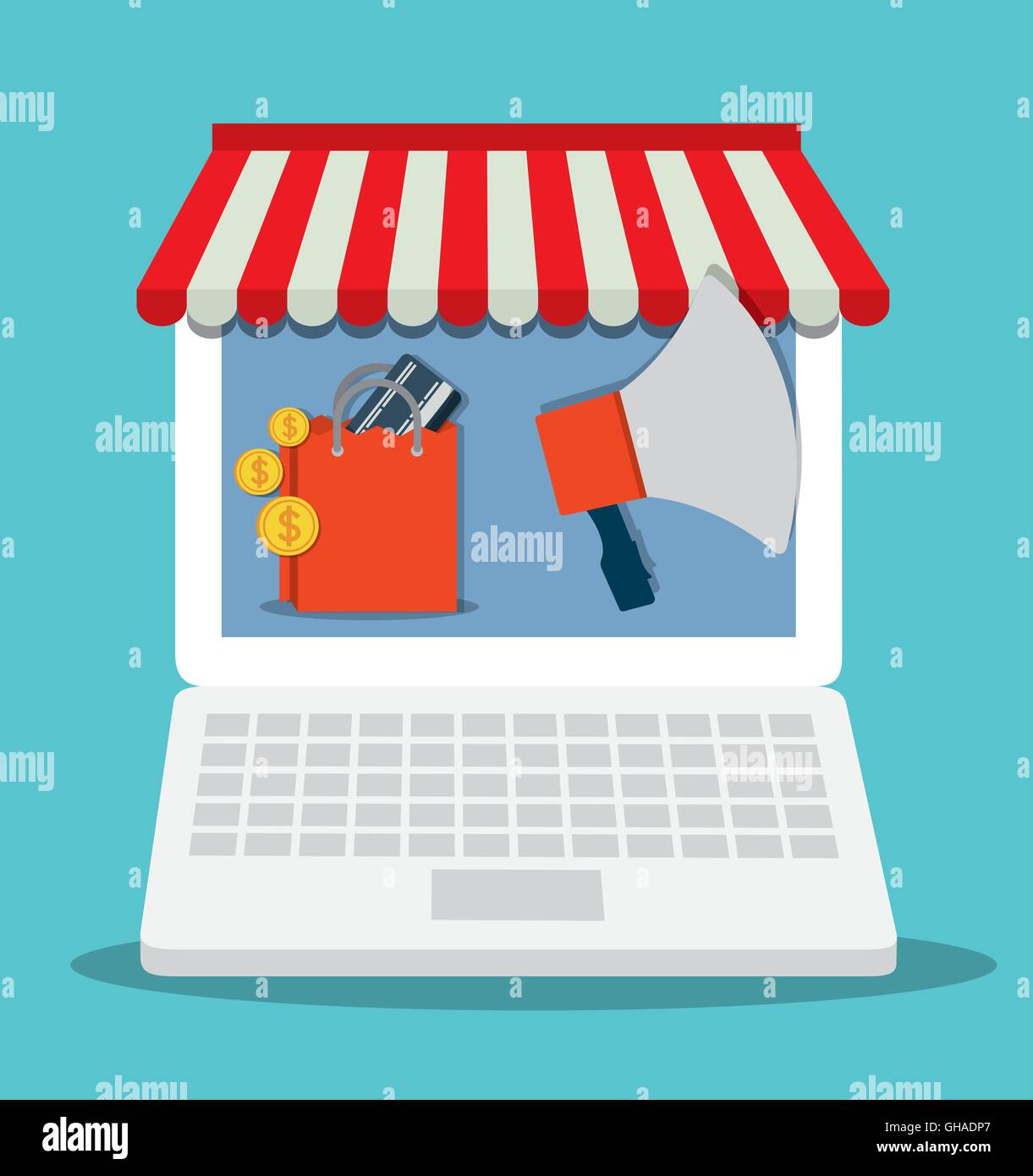 shopping bag online laptop store market icon. Vector graphic Stock ...