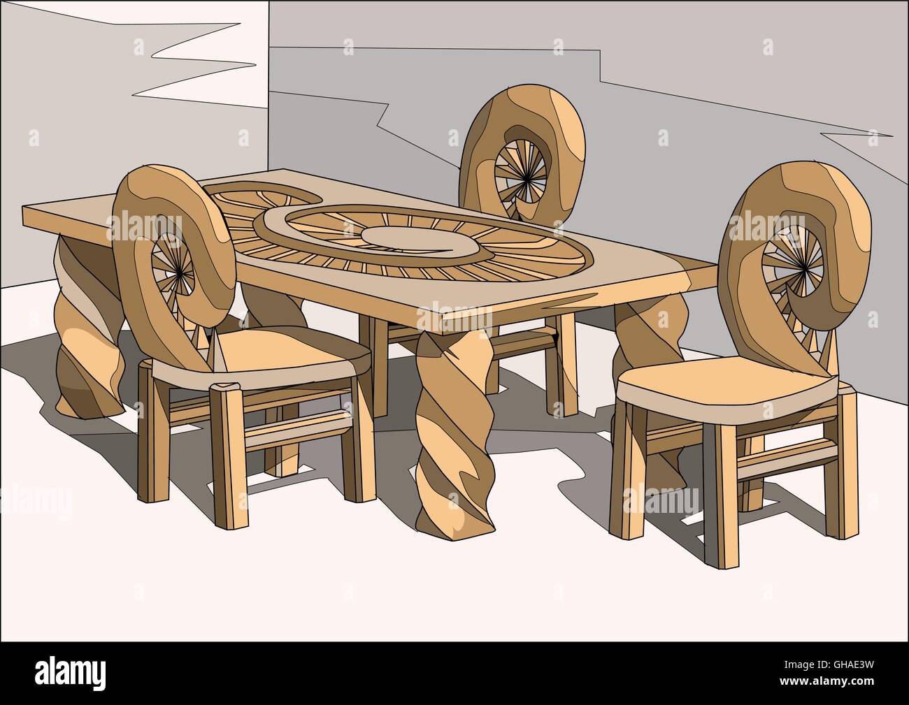 chairs and table. Interior design with large table and chairs Stock ...