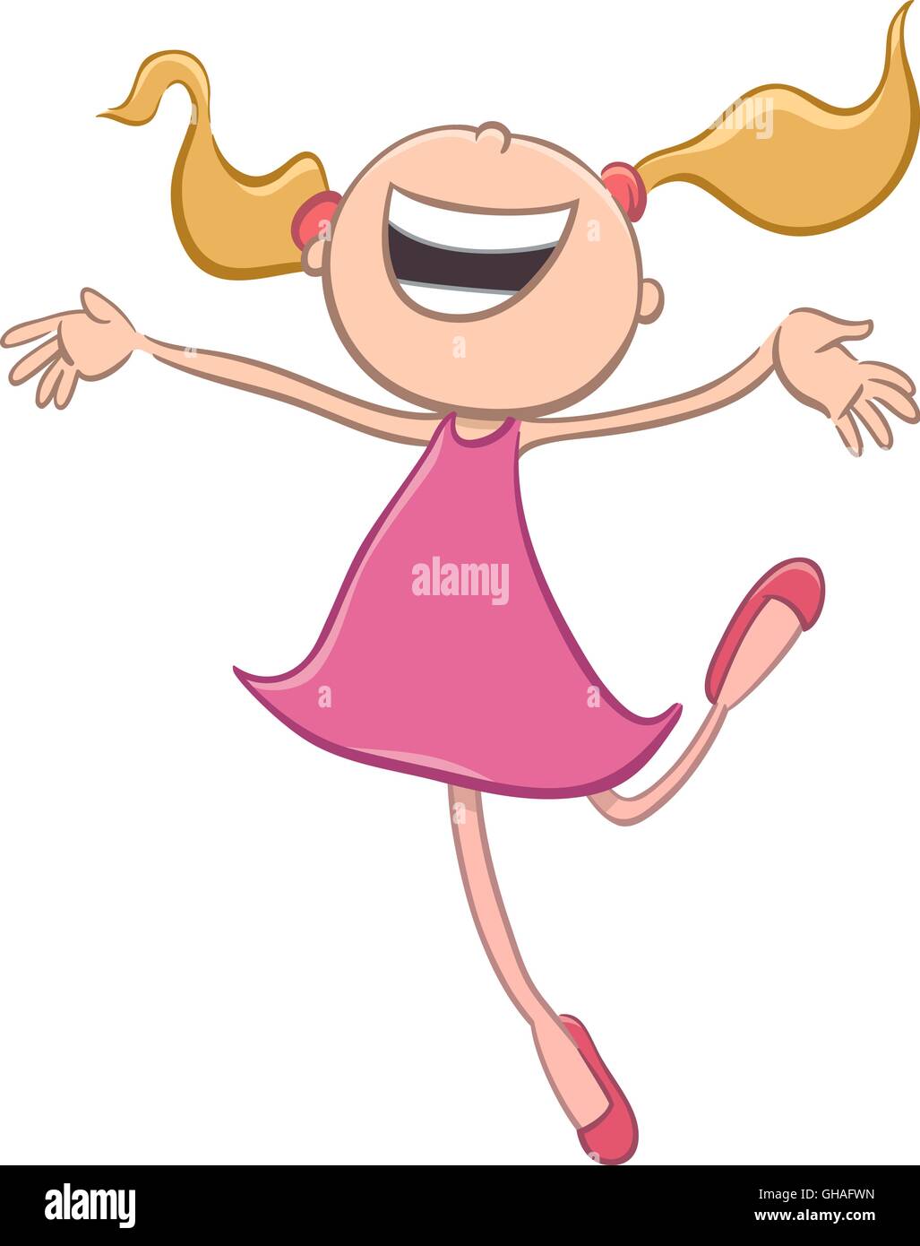Cartoon Illustration of Happy Preschool or School Age Girl Stock Vector ...
