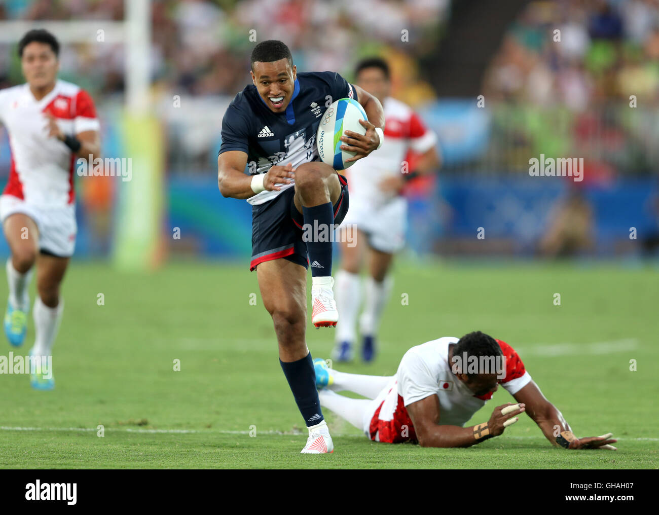Great Britain's Marcus Watson runs in Great Britain's third try during ...