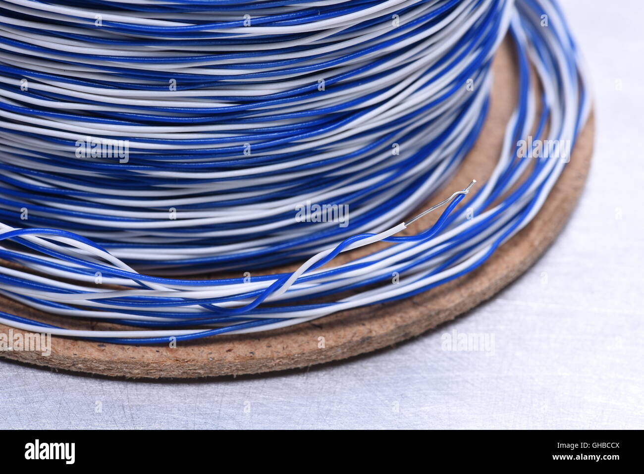 Spool of telecommunication pair wires closeup used in installation on ...