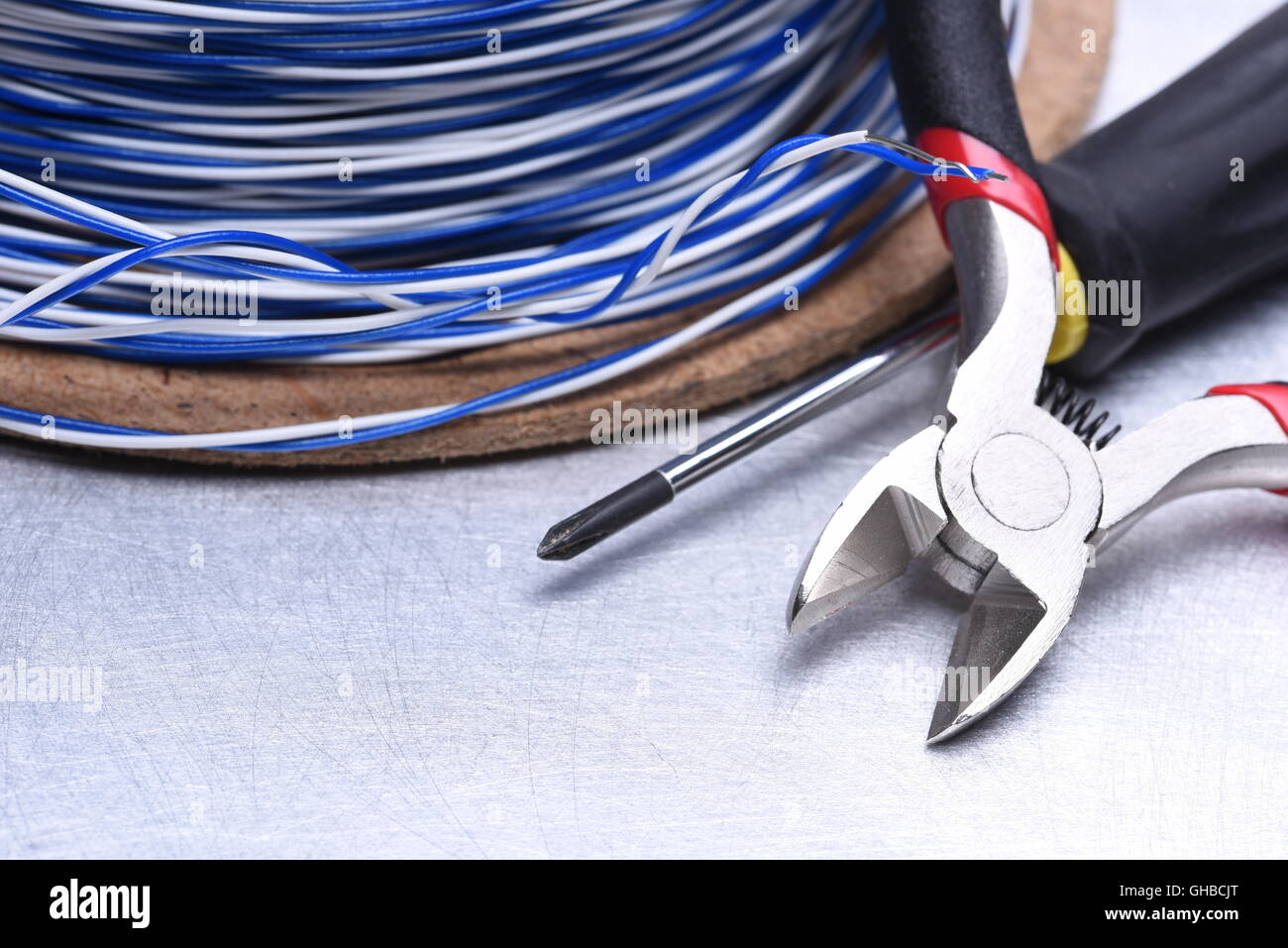 Cable and tools for electrical and telecommunication installation Stock ...