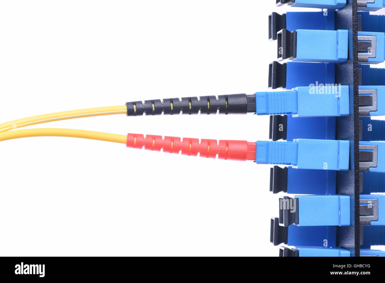 Fiber optical network cable with optical distribution frame isolated on ...