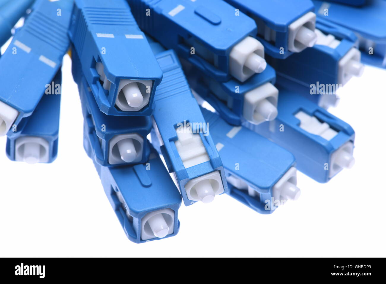 Optic fiber plug cables isolated on white background Stock Photo - Alamy