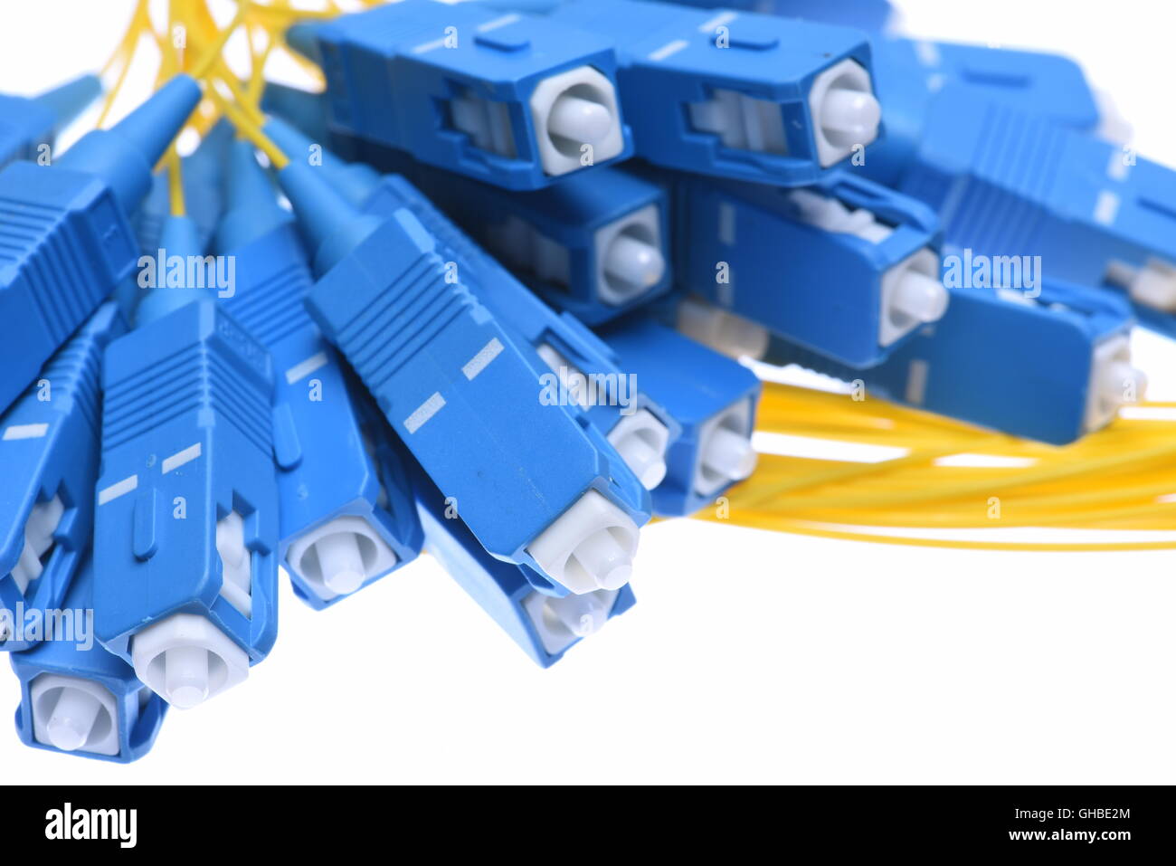 Fiber cables sc connectors closeup isolated on white background Stock ...