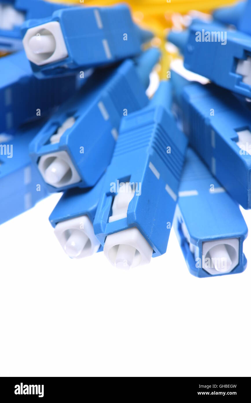 Fiber cables sc connectors closeup isolated on white background Stock ...