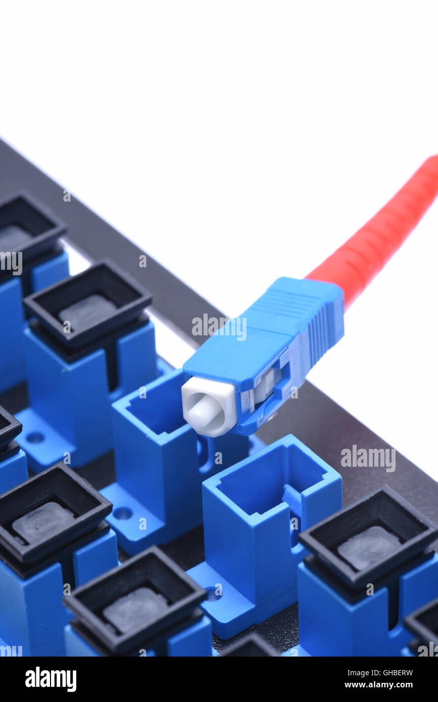 Fiber optical network cable with optical distribution frame isolated on ...