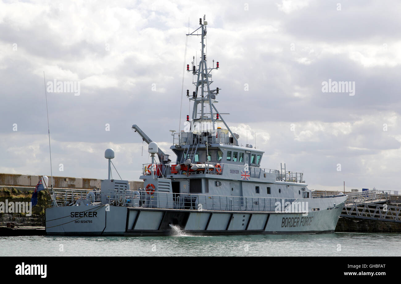 HMC Seeker, a UK Border Force patrol boat, moored in Ramsgate Harbour ...