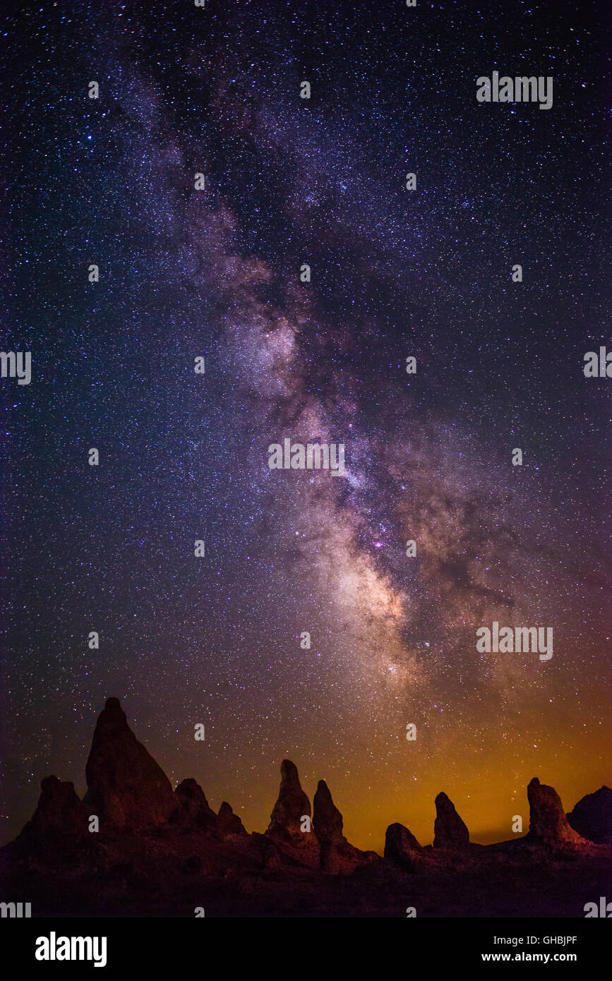 The Milky Way Galaxy over the Trona Pinnacles in California Stock Photo ...