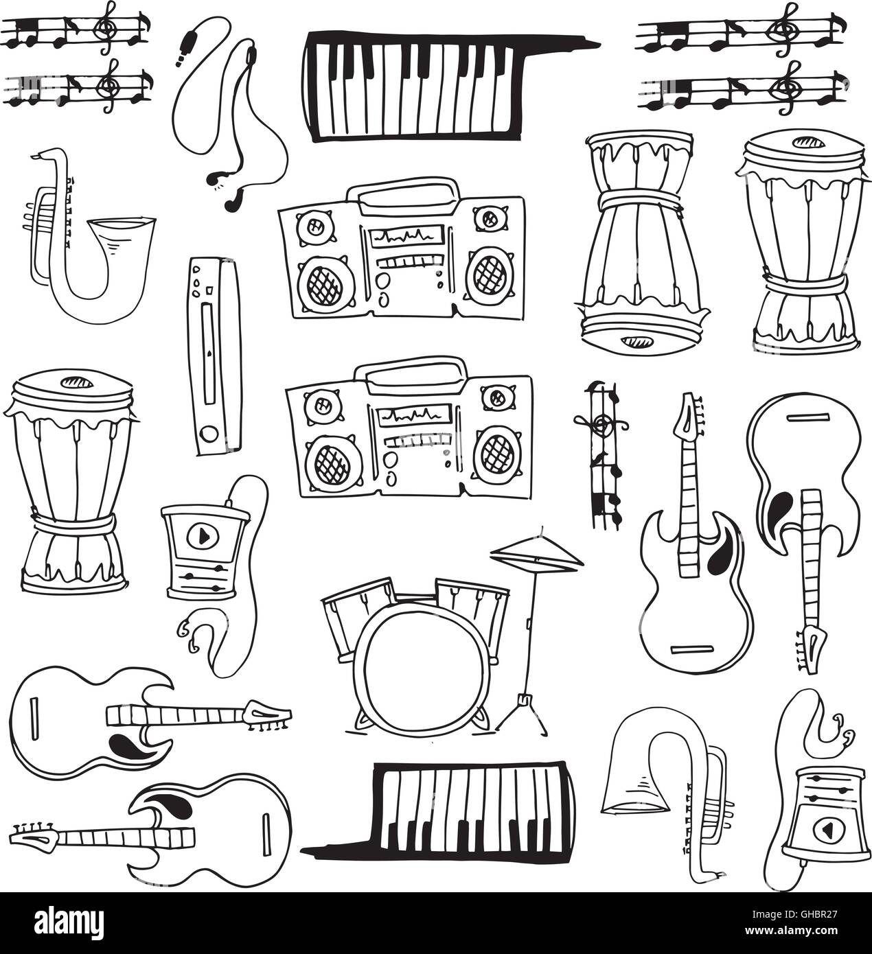 Hand draw music element doodles Stock Vector Image & Art - Alamy