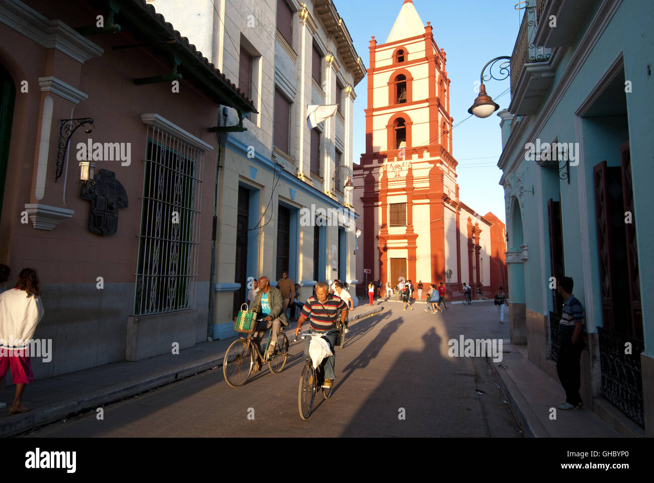 Cuba, street scene from, town Camaguey, church Noestra Senora de ...