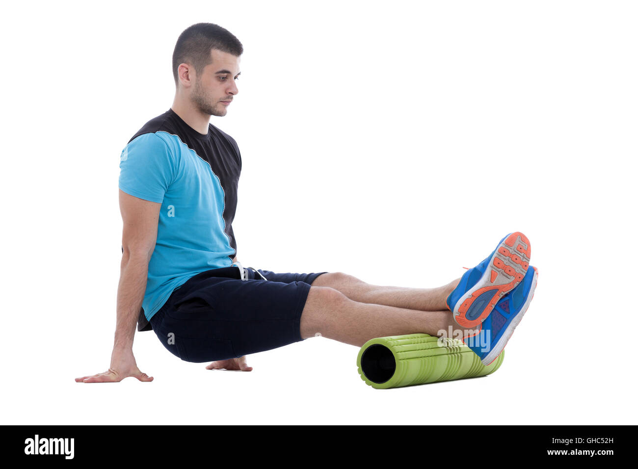 Foam roller exercise explanation and execution with a trainer Stock ...